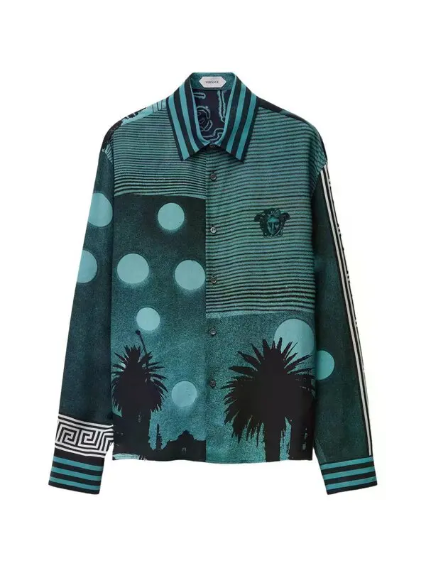 Versace Printed Silk Crêpe-de-chine Regular Shirt - Blue