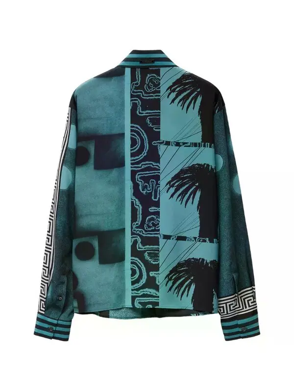 Versace Printed Silk Crêpe-de-chine Regular Shirt - Blue