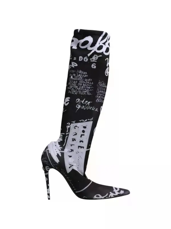 Dolce & Gabbana Graphic-print Pointed-toe Boots - Black