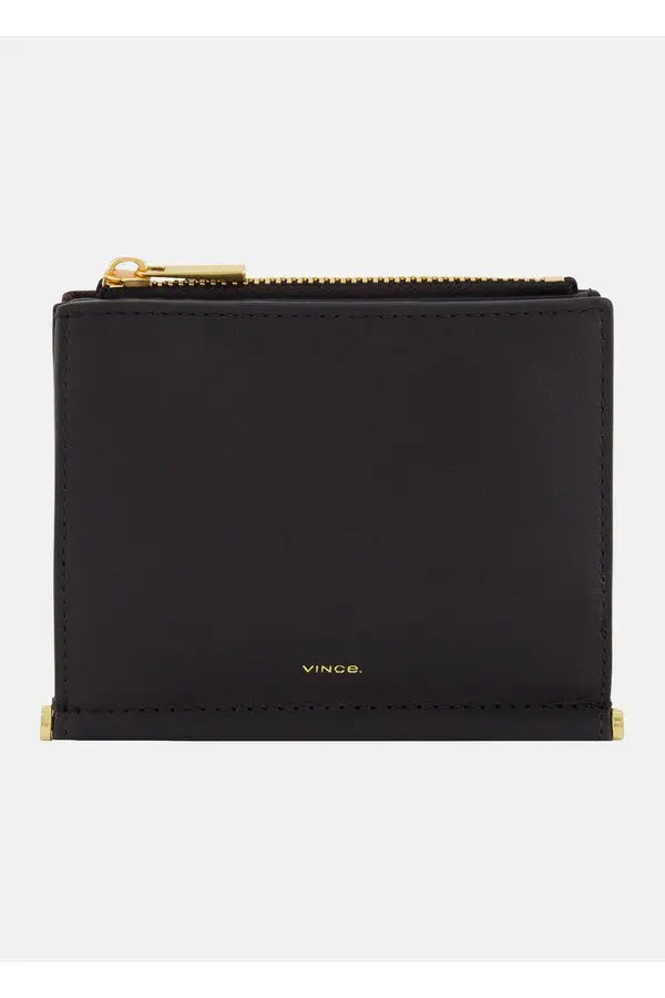 Vince Toggle Bar Leather Bifold Wallet - Black