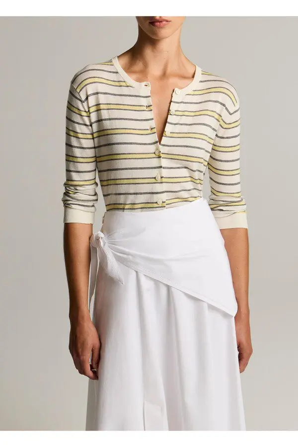 Vince Italian Cotton-cashmere Three-quarter-sleeve Cardigan - Stripe