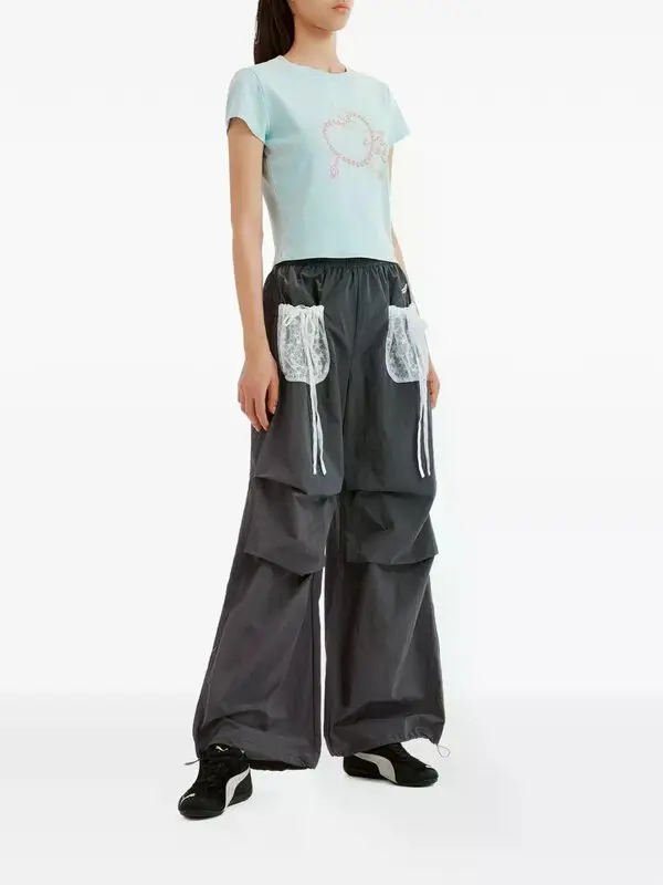 MINI CREAM Wide-leg Trousers With Lace Pocket Detail
