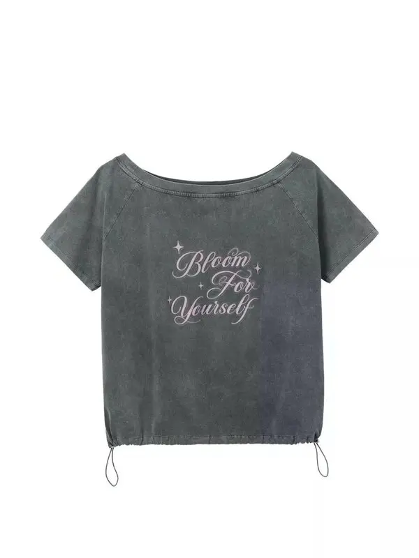 B+AB Off-shoulder T-shirt With Drawstring Hem - Grey