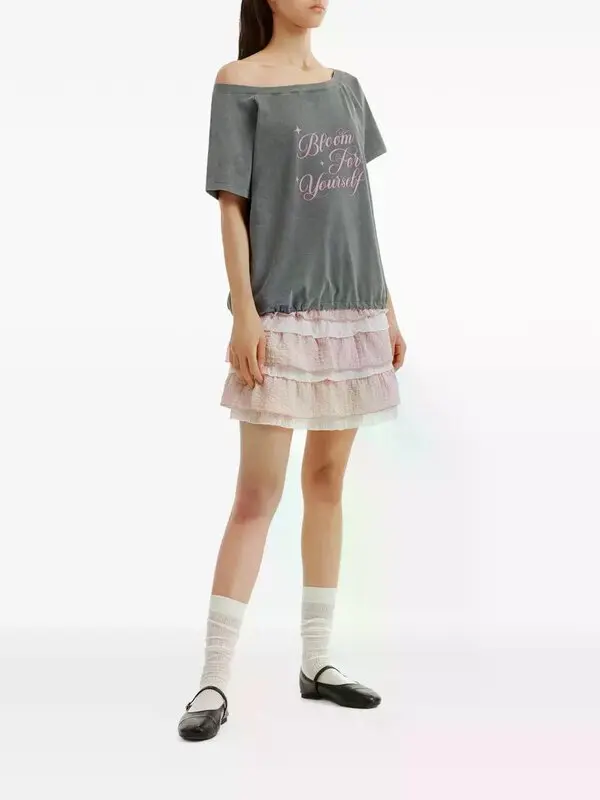 B+AB Off-shoulder T-shirt With Drawstring Hem - Grey