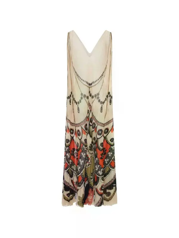 La DoubleJ Ornamental Print Pleated Maxi Dress