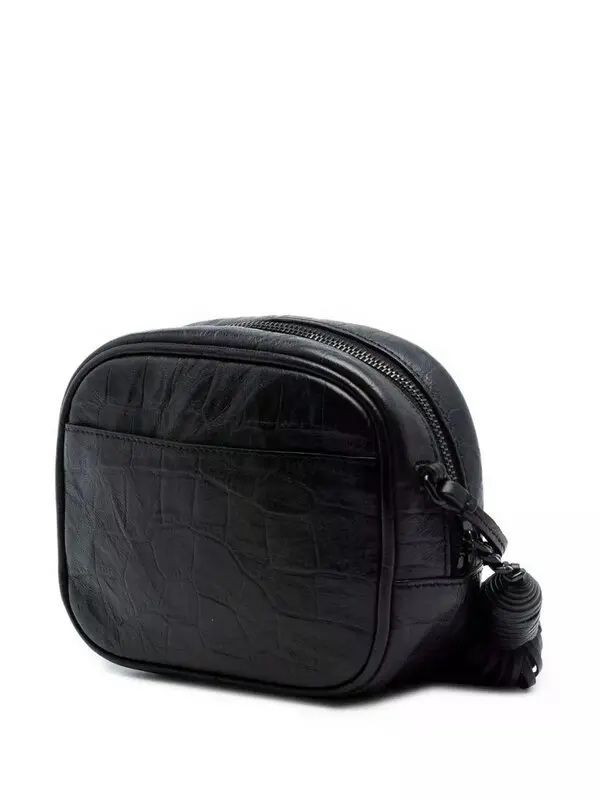 Saint Laurent Mini Croc Embossed Leather Camera Bag - Black