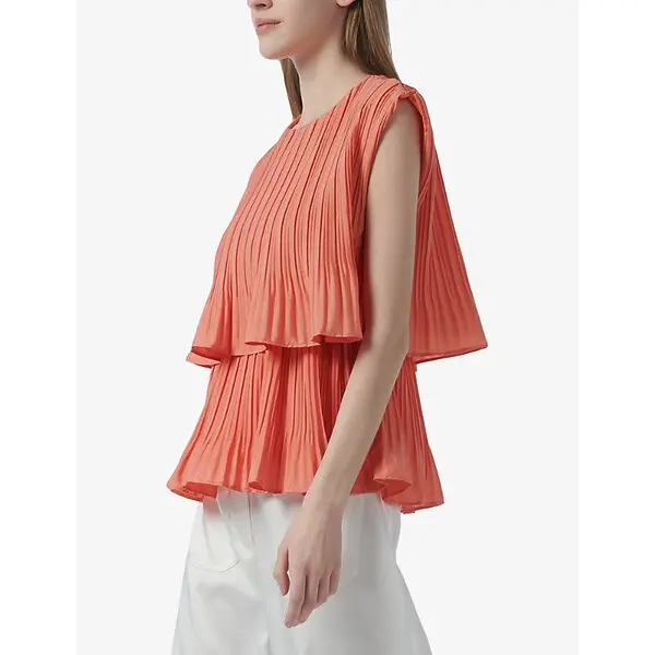 LEEM Tiered Round-neck Woven Blouse