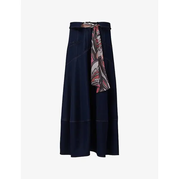 LEEM Tie-waist Denim Maxi Skirt - Blue