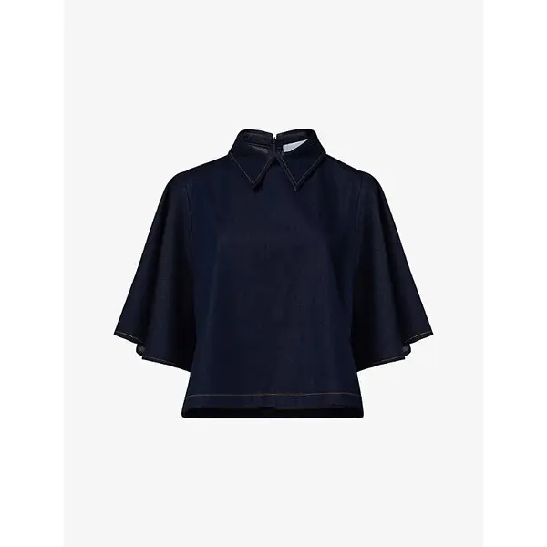 LEEM Relaxed-fit Collared Denim Top With Short Sleeves
