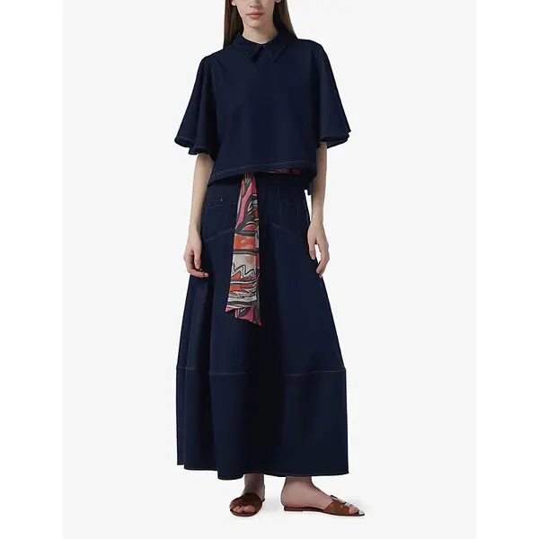 LEEM Relaxed-fit Collared Denim Top With Short Sleeves