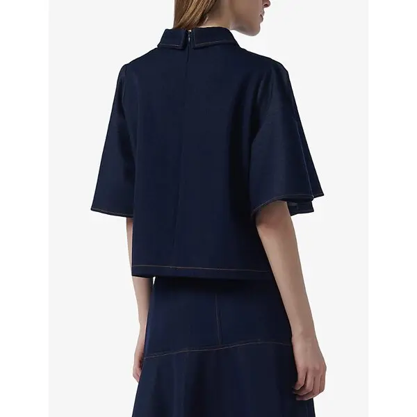 LEEM Relaxed-fit Collared Denim Top With Short Sleeves