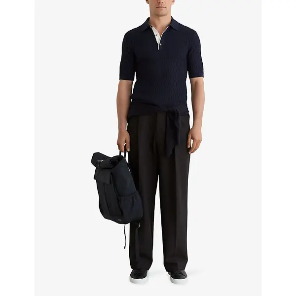 REISS Era Short-sleeve Textured-knit Polo