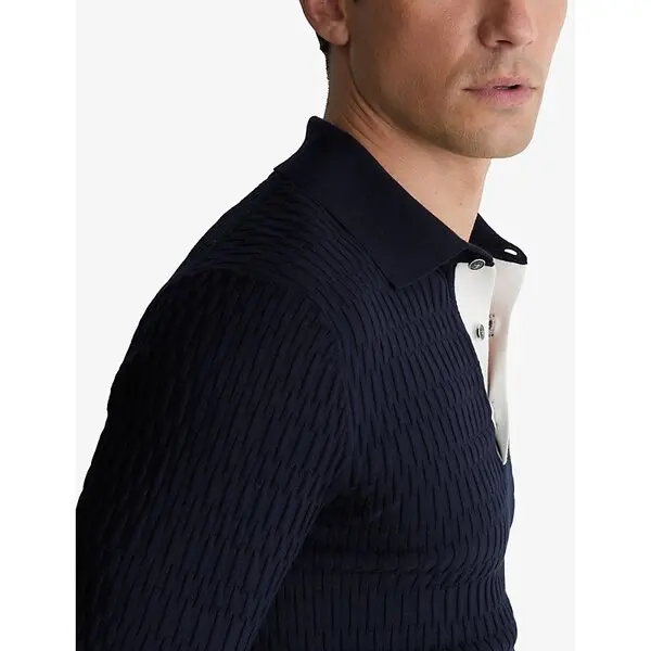 REISS Era Short-sleeve Textured-knit Polo
