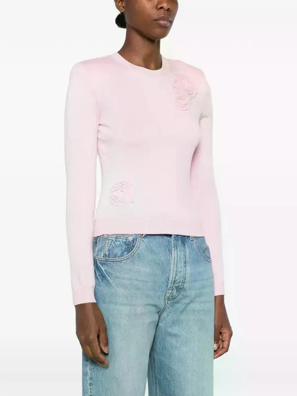 SELF-PORTRAIT Floral Appliqué Crew Neck Sweater