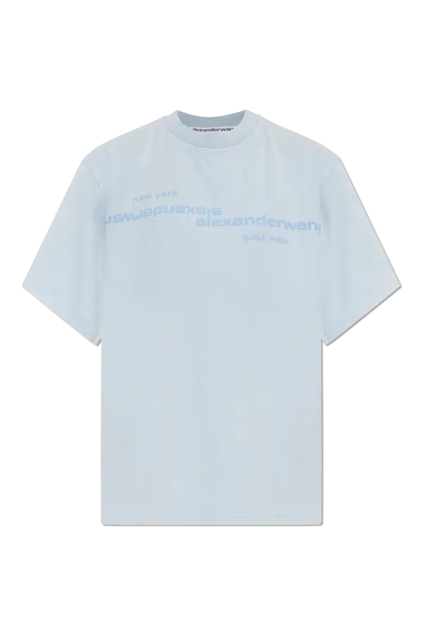 Alexander Wang Oversized T-shirt With Logo Print - Light Blue