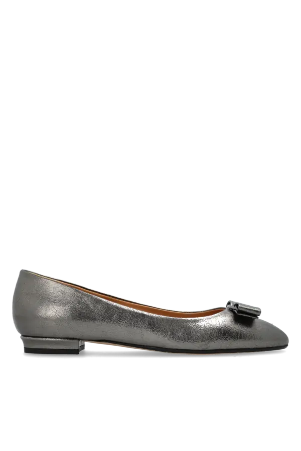 FERRAGAMO Varina Metallic Leather Ballet Flats - Silver