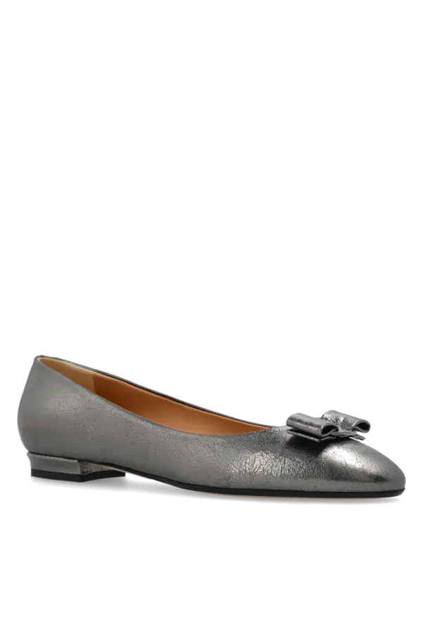 FERRAGAMO Varina Metallic Leather Ballet Flats - Silver