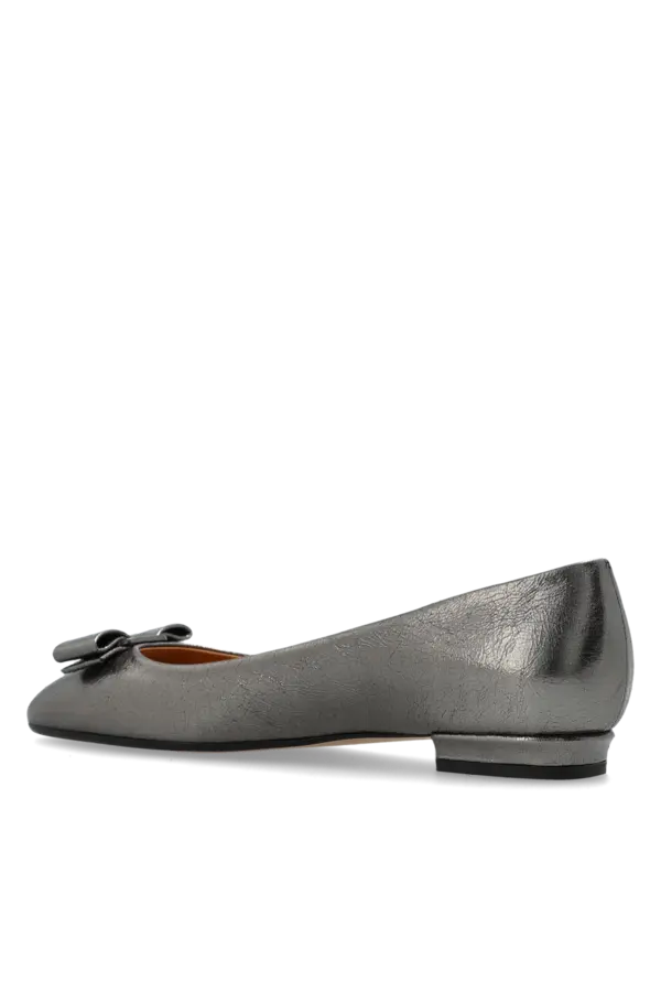 FERRAGAMO Varina Metallic Leather Ballet Flats - Silver