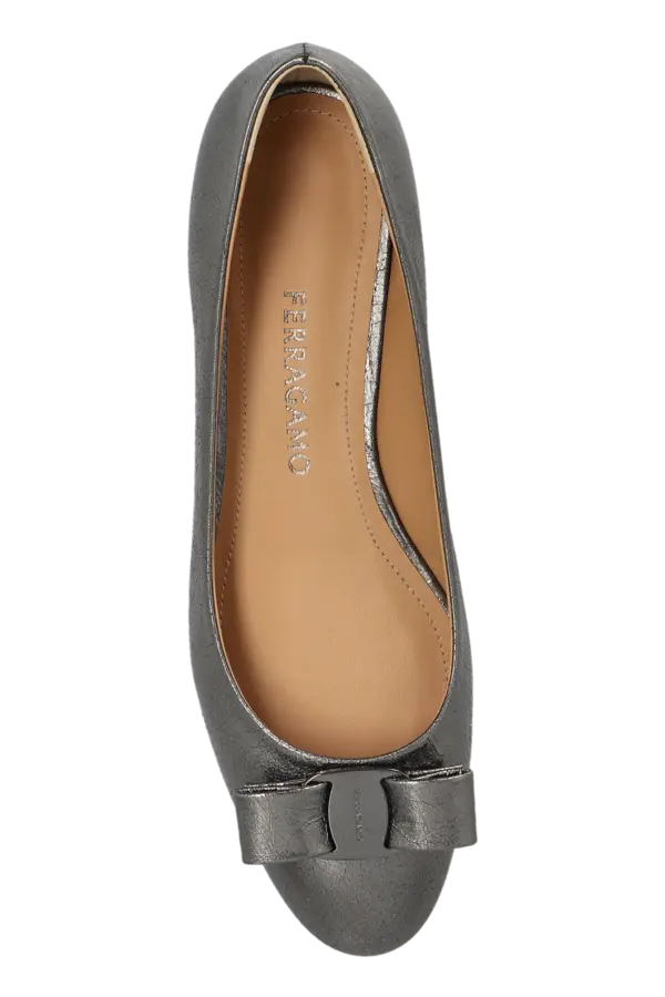 FERRAGAMO Varina Metallic Leather Ballet Flats - Silver