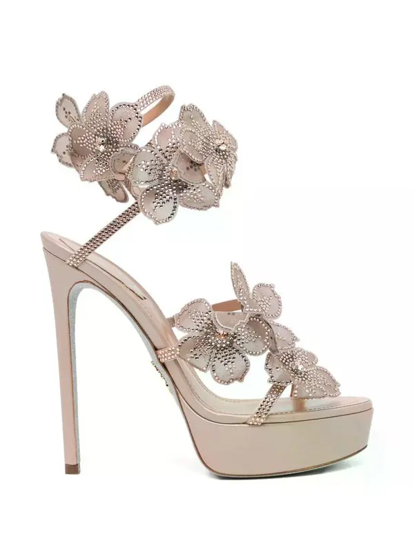 Rene Caovilla 130mm Crystal-embellished Floral Platform Sandals - Neutrals