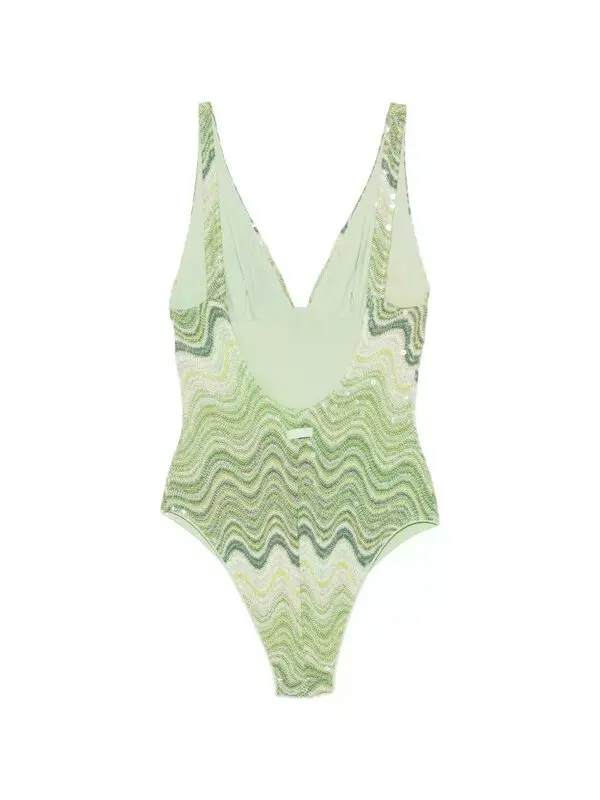 MC2 SAINT BARTH Mavi Sequin Embellished Chevron V-neck Swimsuit - Green