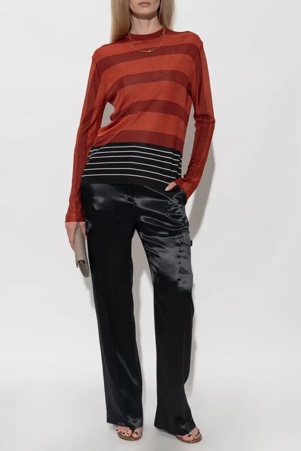 FERRAGAMO Striped Fine Knit Long Sleeve Top