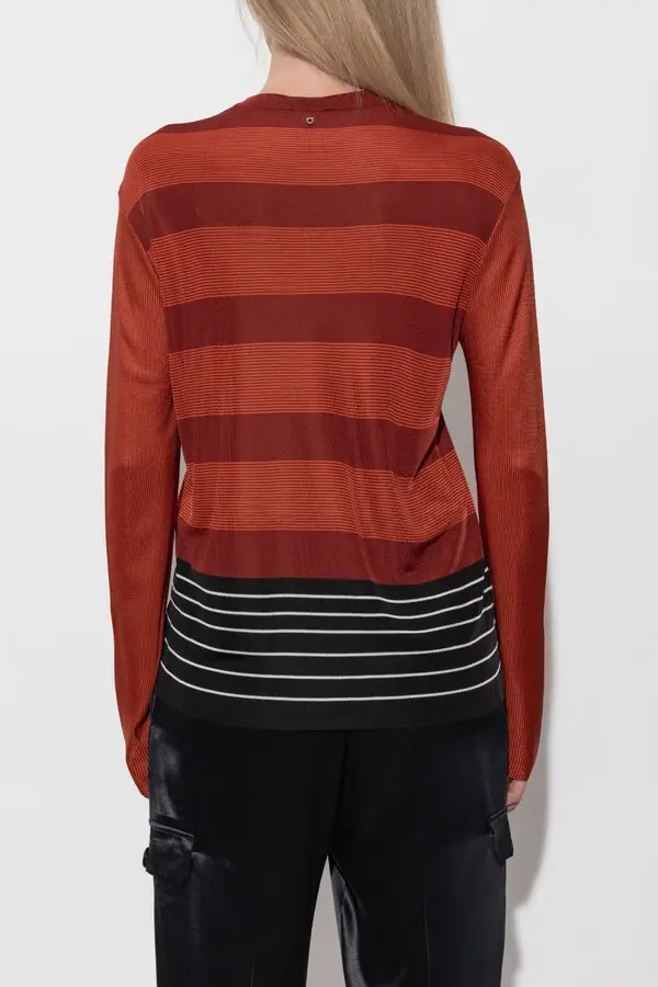 FERRAGAMO Striped Fine Knit Long Sleeve Top