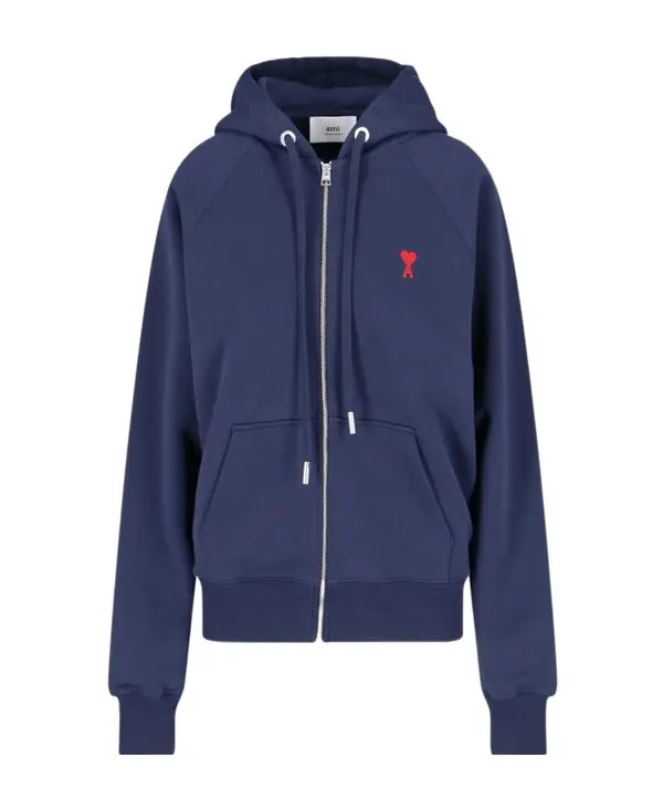 Ami Logo Embroidered Cotton Hoodie