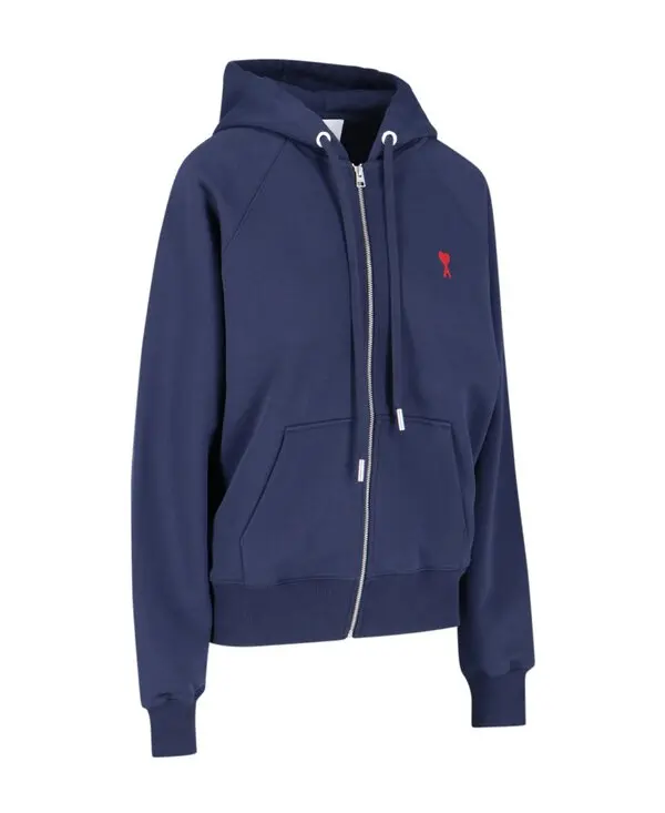 Ami Logo Embroidered Cotton Hoodie