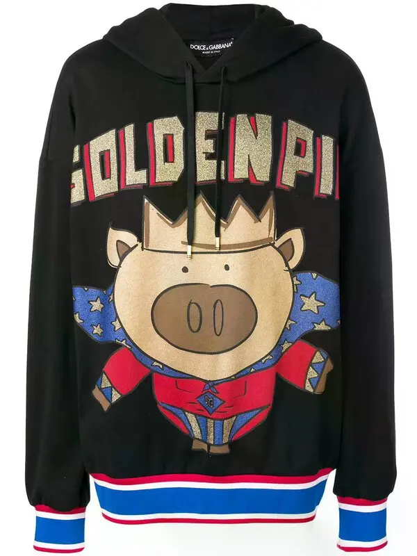 Dolce & Gabbana Graphic Print Drawstring Hoodie - Black