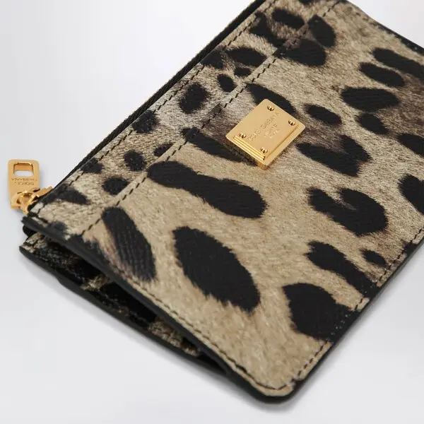 Dolce & Gabbana Leopard-print Dauphine Leather Card Holder With Zip - Brown