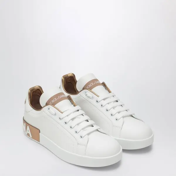 Dolce & Gabbana And Gold Leather Portofino Sneakers - White