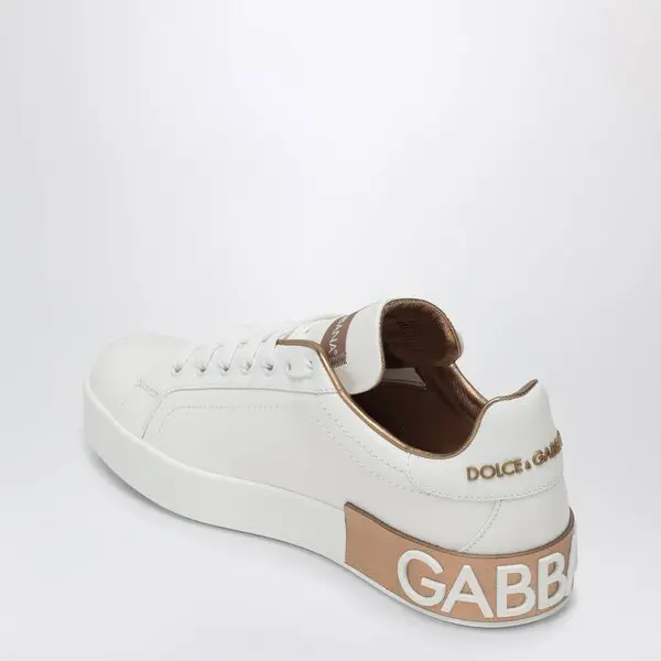 Dolce & Gabbana And Gold Leather Portofino Sneakers - White