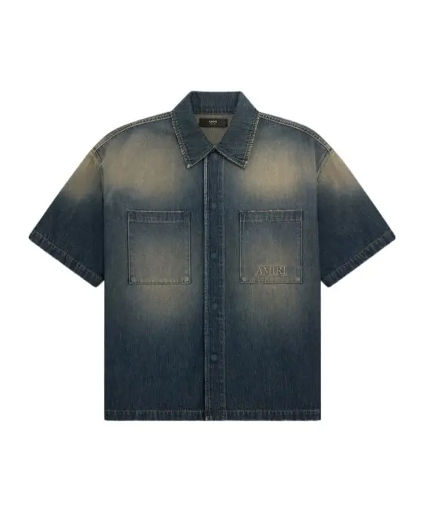 Amiri Logo Denim Short Sleeve Shirt - Sandstone
