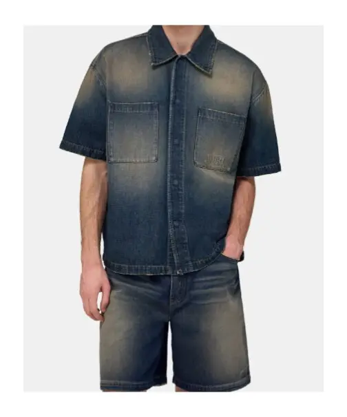 Amiri Logo Denim Short Sleeve Shirt