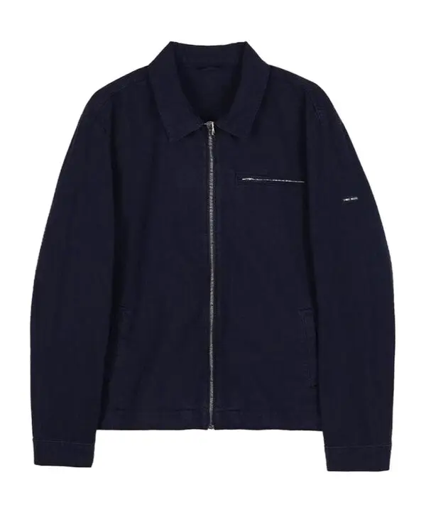 Saint James Long Sleeve Zip-up Jacket With Fold-down Collar
