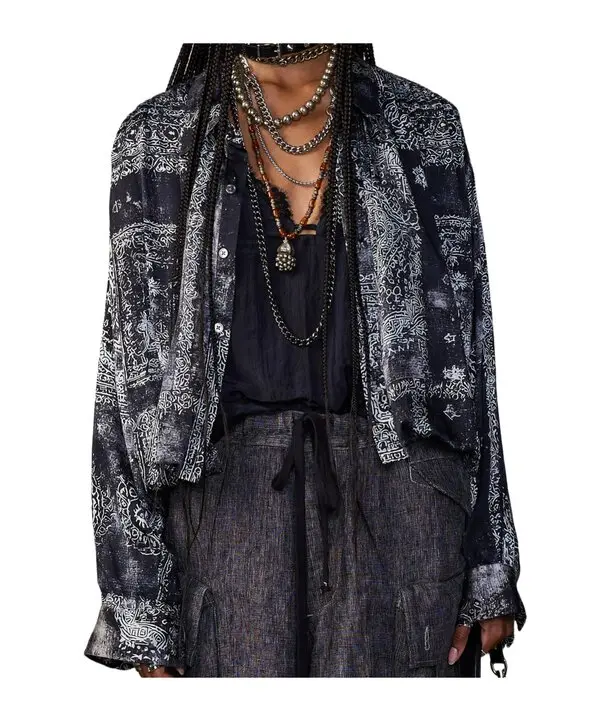 R13 Printed Button-up Shirt With Gathered Yoke