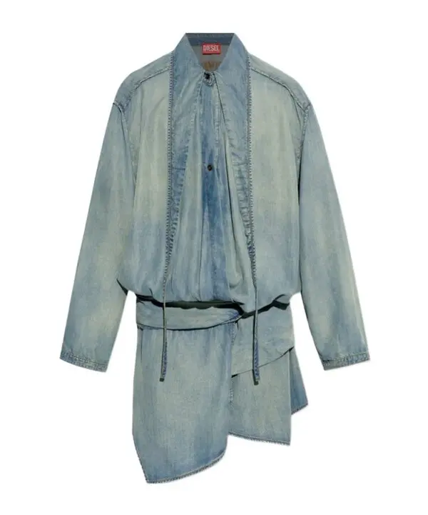 DIESEL® De-tilora-s Denim Dress With Asymmetrical Hem - Gray