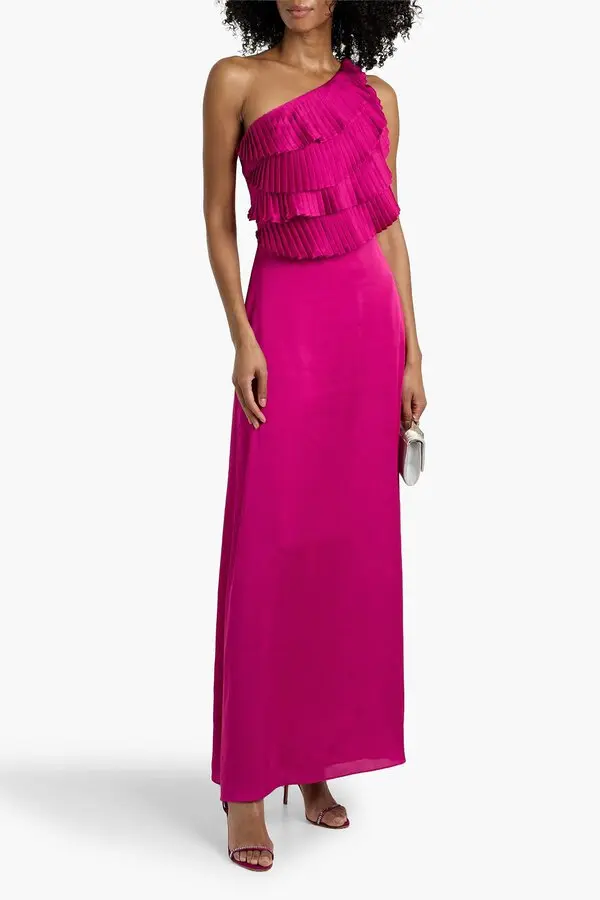 PatBO One-shoulder Ruffled Satin Gown
