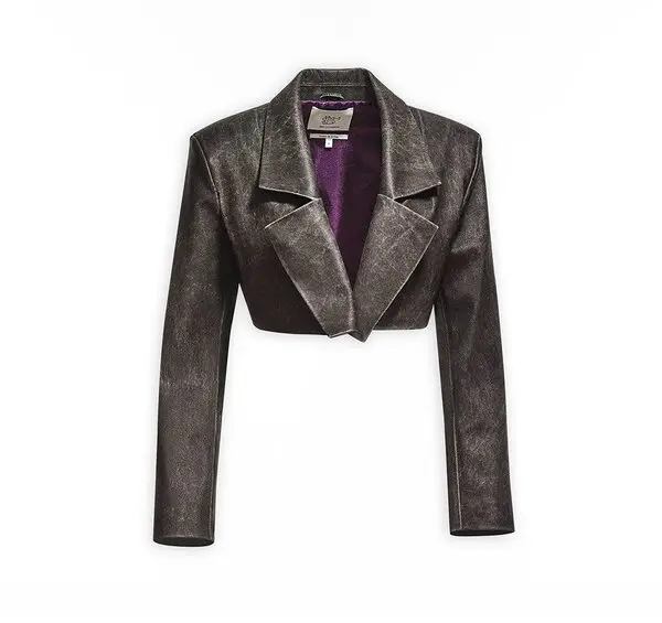 MAISON SEL Distressed Effect Leather Cropped Blazer