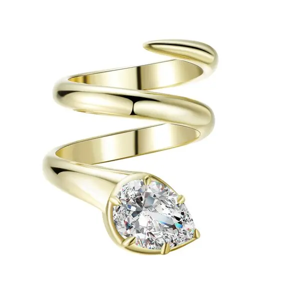 ONEWILDONE Twisted Snake Cubic Zirconia Ring - Gold