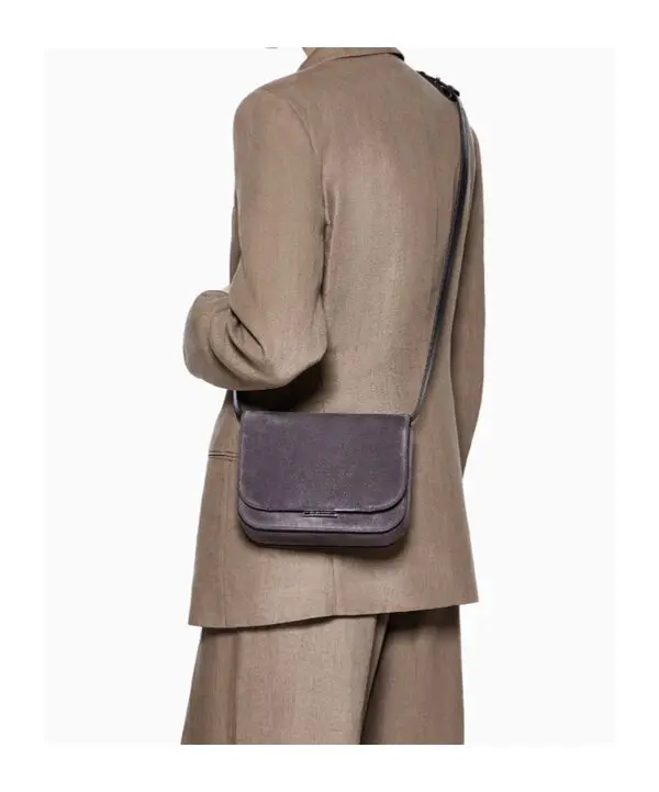 Giorgio Armani Suede Shoulder Bag With Flap And Adjustable Strap