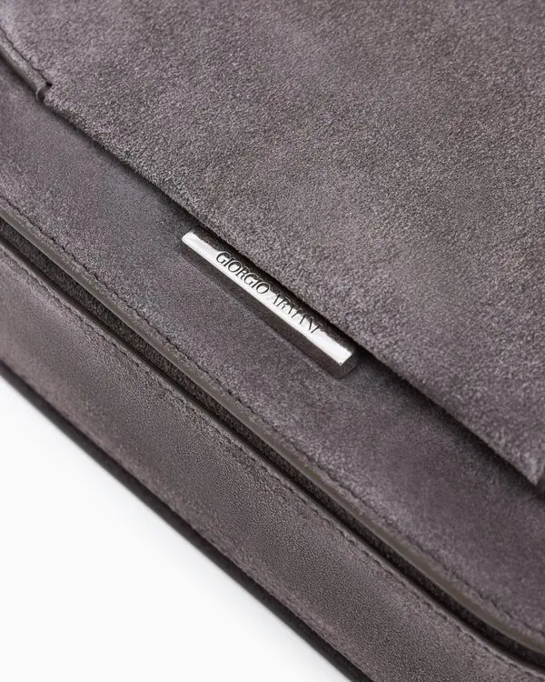 Giorgio Armani Suede Shoulder Bag With Flap And Adjustable Strap