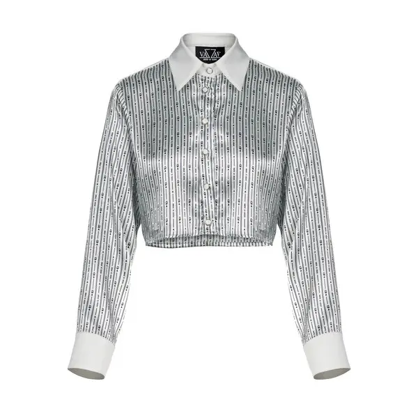 VAZAF Cropped Monogram Print Satin Shirt