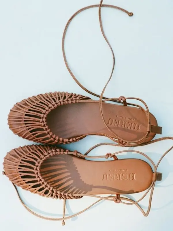 Hereu Mantera Knotted Leather Flat Sandals - Brown