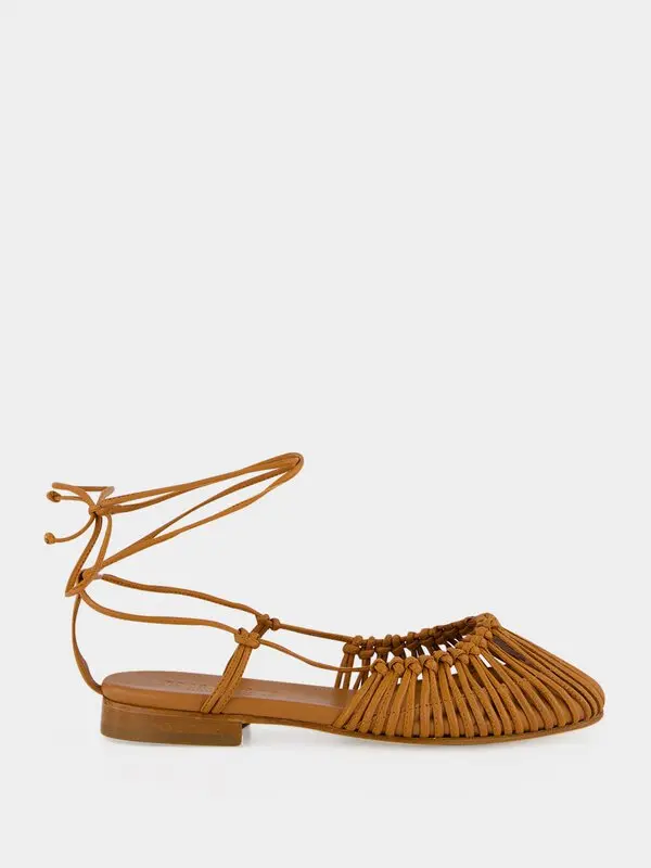 Hereu Mantera Knotted Leather Flat Sandals - Brown