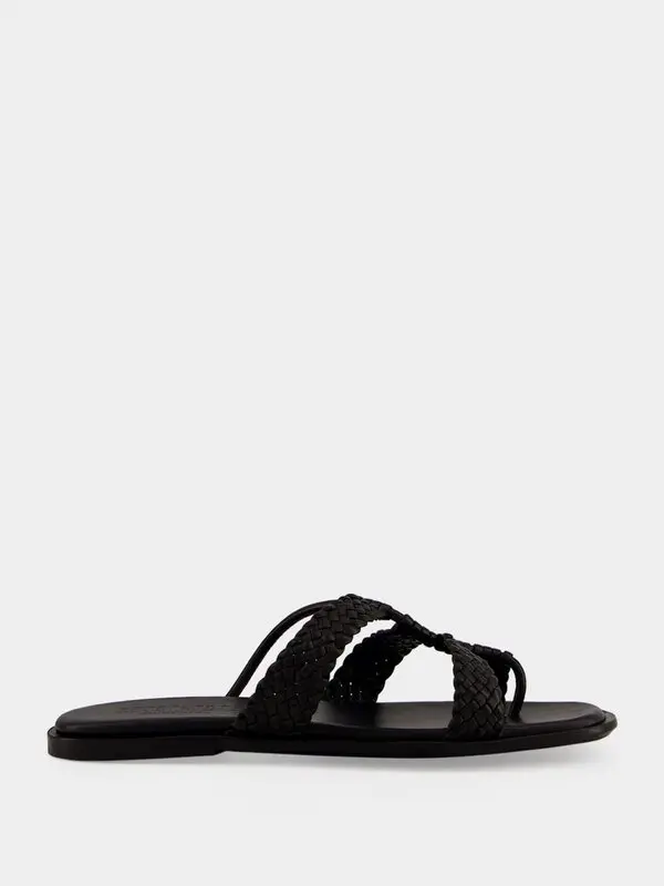 Hereu Lina Woven Strappy Flat Sandals - Black