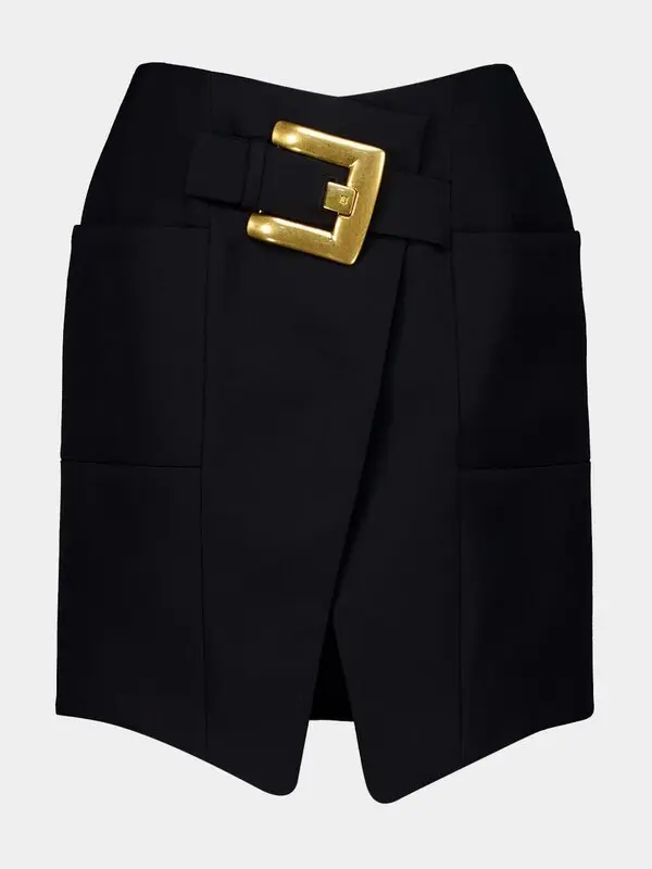 Balmain Short Grain De Poudre Skirt With Anthem Buckle