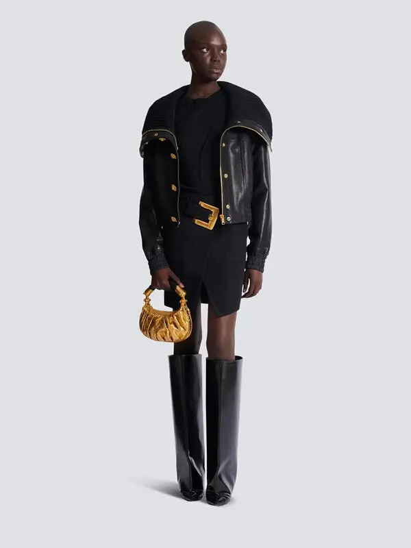 Balmain Short Grain De Poudre Skirt With Anthem Buckle