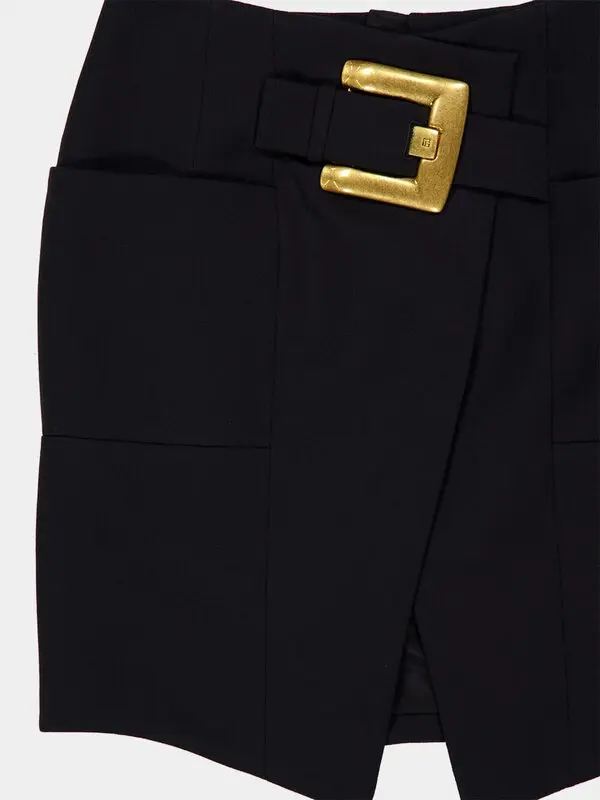 Balmain Short Grain De Poudre Skirt With Anthem Buckle